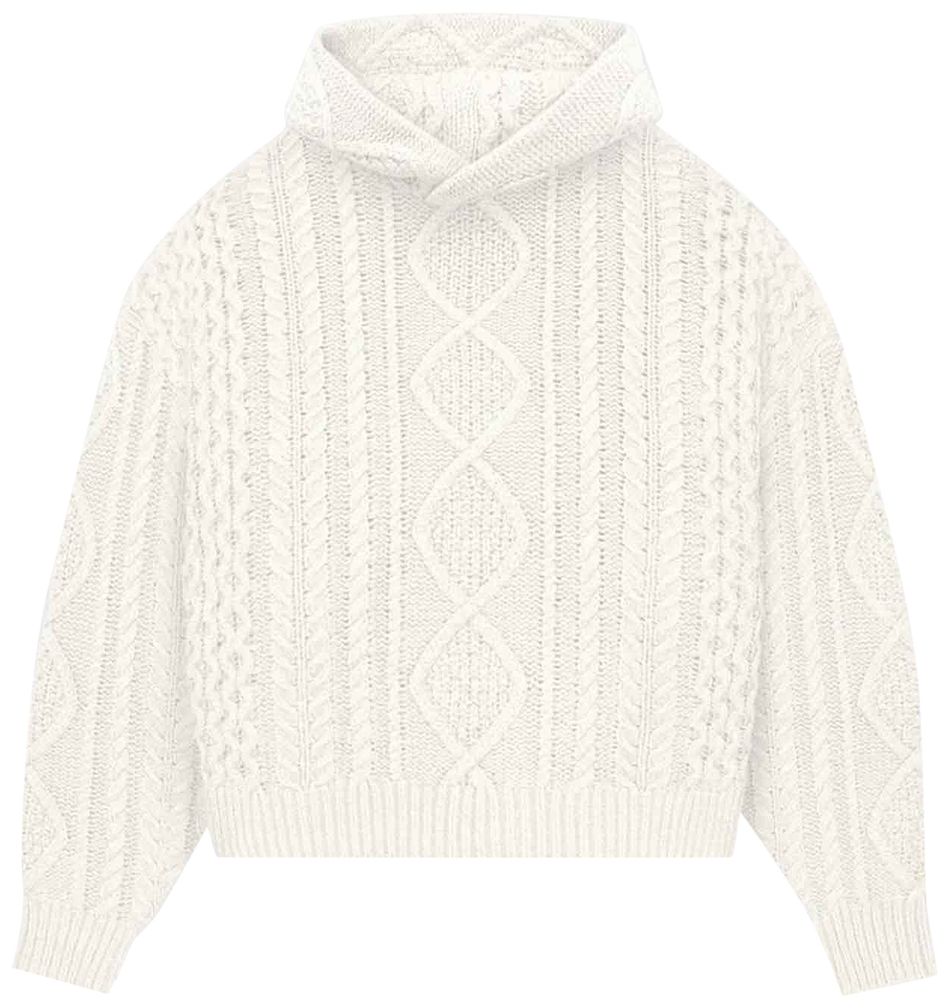 Buy Fear of God Essentials Cable Knit Hoodie 'Cloud Dancer' - 192BT234391F | GOAT