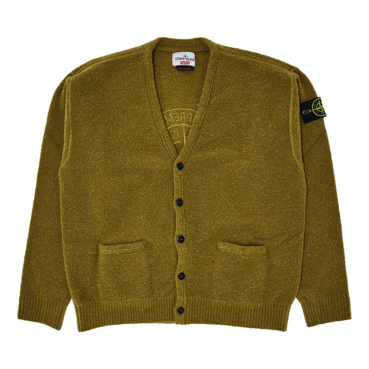 Buy Supreme x Stone Island Bouclé Cardigan 'Olive' - FW23SK1 OLIVE | GOAT
