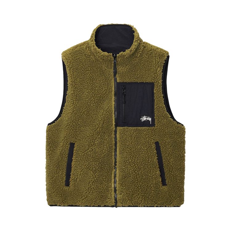 Buy Stussy Sherpa Reversible Vest 'Olive' - 118528 OLIV | GOAT