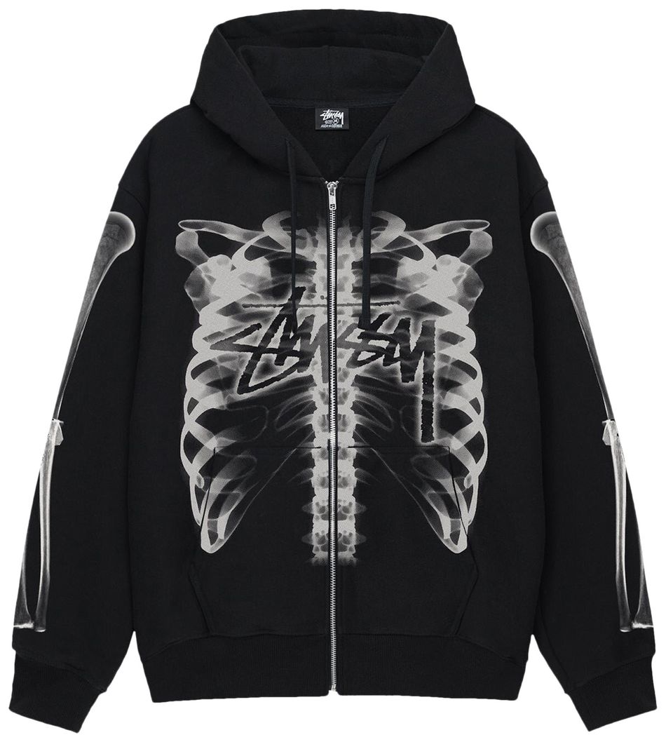 Buy Stussy Rib Cage Zip Hoodie 'Black/White' - 1974948 | GOAT