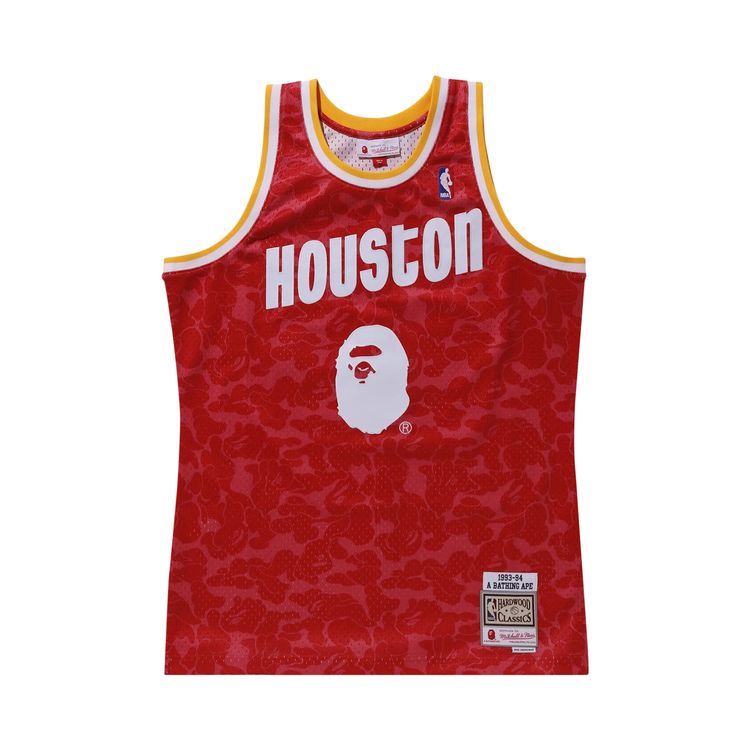 Buy BAPE x Mitchell Ness Rockets Camo Basketball Swingman Jersey 'Red ...