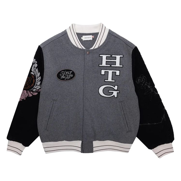 Buy Honor The Gift Letterman Jacket 'Grey' - HTG230463 GREY | GOAT
