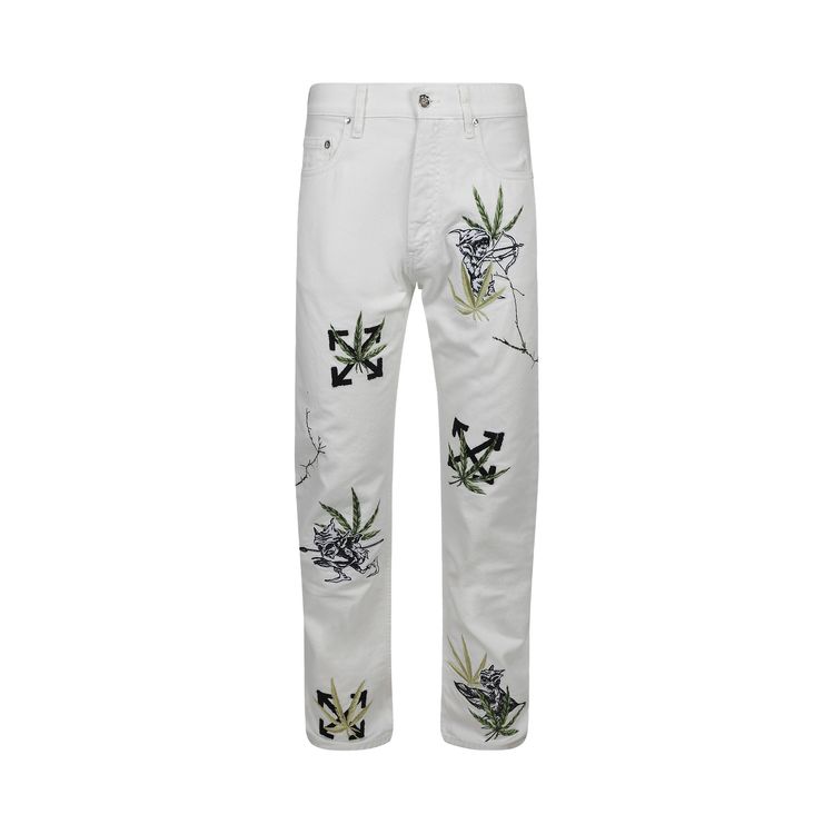 Buy Off-White Weed Skate Fit Jeans 'White/Green' - OMYA138S22DEN0030155 ...