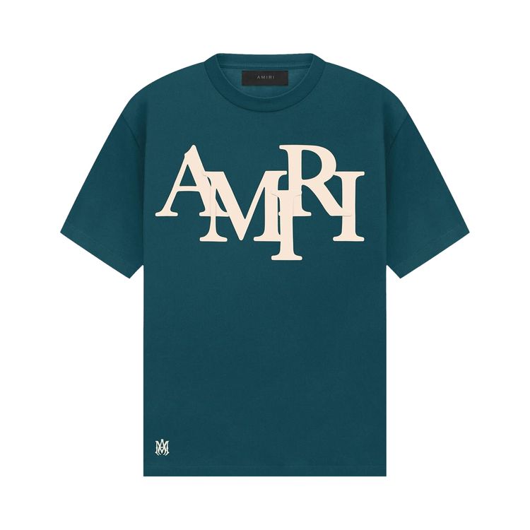 Buy Amiri Staggered Logo Tee 'Rain Forest' - PS24MJL015 RAIN | GOAT