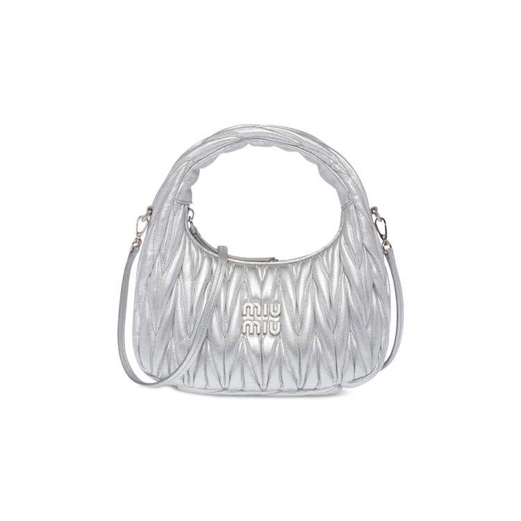 Buy Miu Miu Matelassé Nappa Leather Hobo Mini Bag 'Argento' - 5BC125 N88 F0118 | GOAT
