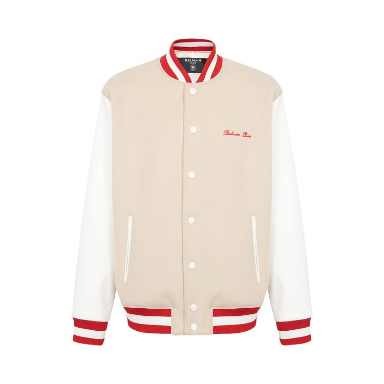 Buy Balmain Bicolor Signature Varsity Jacket 'Ivory/Off White/Red ...