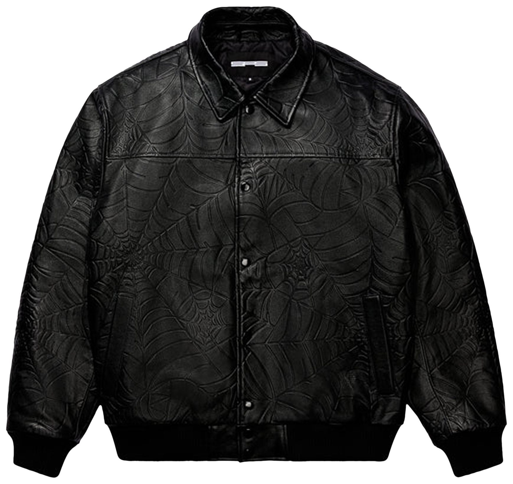 Buy Sp5der Debossed Web Leather Jacket 'Black' - SP5 BLKWLTHR | GOAT