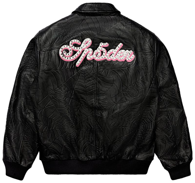 Buy Sp5der Debossed Web Leather Jacket 'Black' - SP5 BLKWLTHR | GOAT