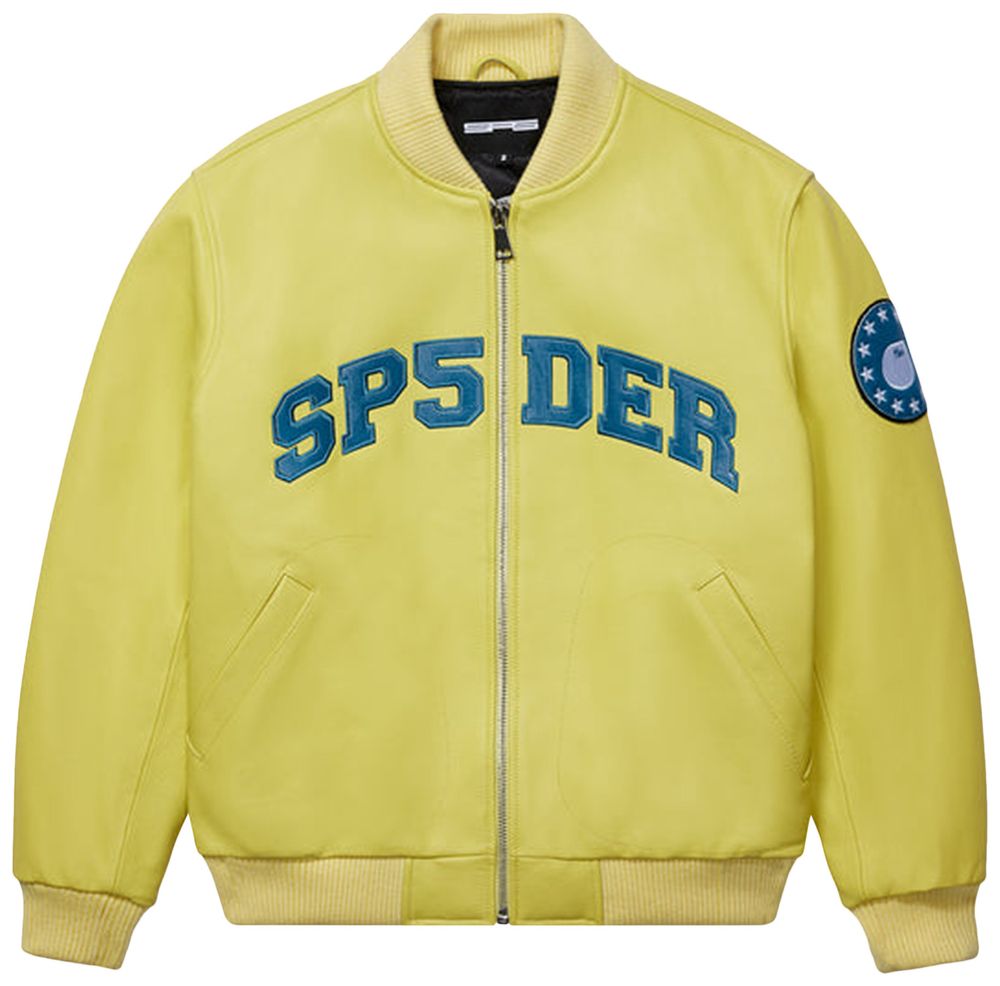 Buy Sp5der Leather Logo Bomber Jacket 'Yellow' - SP5 YLWBJCK | GOAT