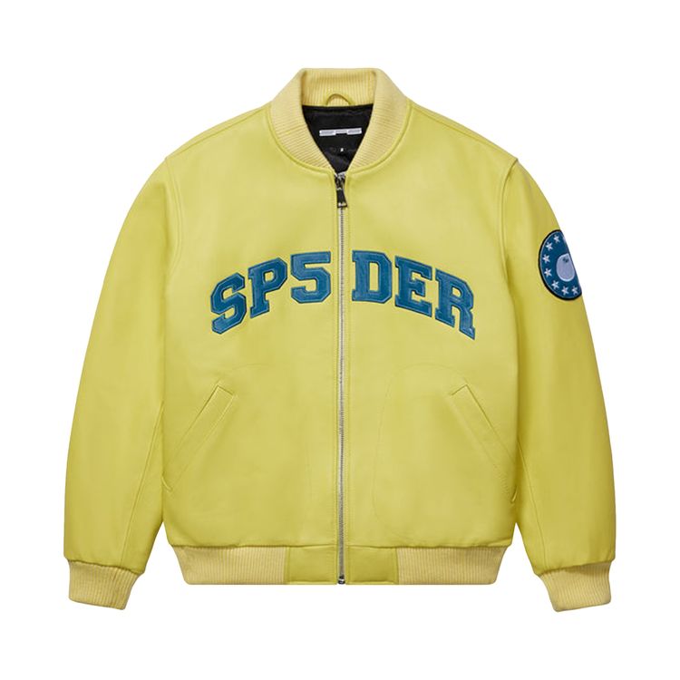 Buy Sp5der Leather Logo Bomber Jacket 'Yellow' - SP5 YLWBJCK | GOAT