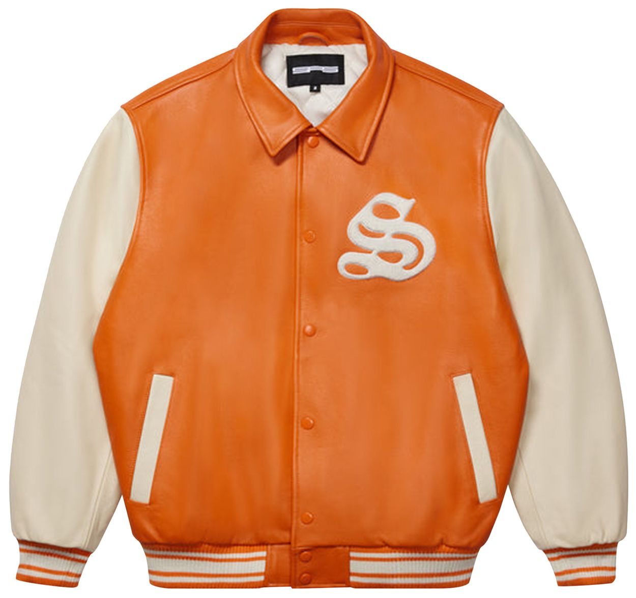 Buy Sp5der Leather Varsity Jacket 'Orange' - SP5 ORNGVJKT | GOAT