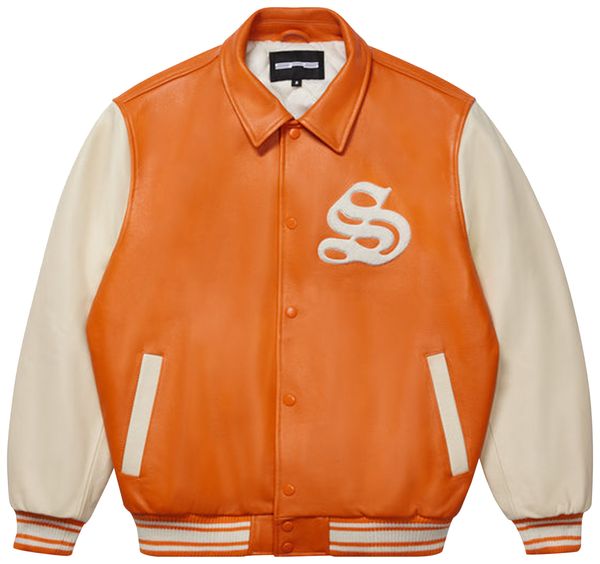 Buy Sp5der Leather Varsity Jacket 'Orange' - SP5 ORNGVJKT | GOAT