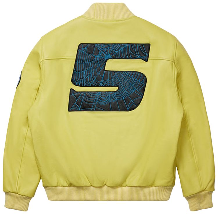 Buy Sp5der Leather Logo Bomber Jacket 'Yellow' - SP5 YLWBJCK | GOAT
