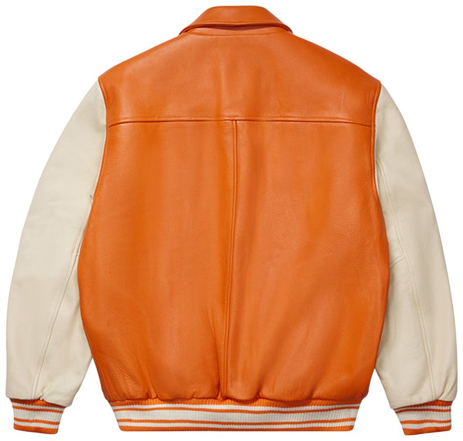 Buy Sp5der Leather Varsity Jacket 'Orange' - SP5 ORNGVJKT | GOAT