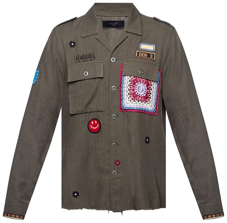Buy Amiri Patch Logo Military Shirt 'Green' - Y0M06452CS GREE | GOAT