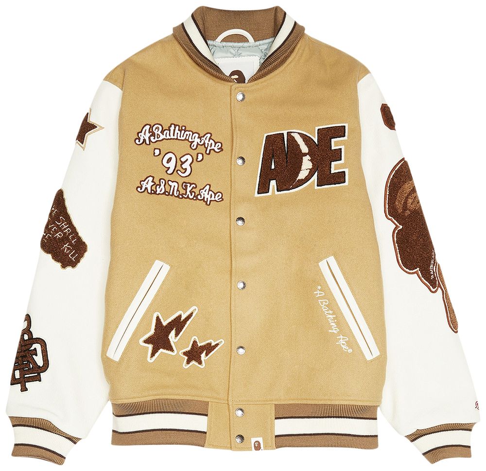 Buy BAPE Multi Motif Varsity Jacket 'Beige' - 1J80 141 001 BEIGE | GOAT