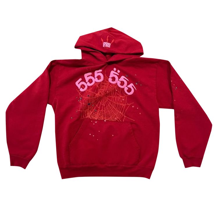 Buy Sp5der Number 555 Hoodie 'Red' - 2406 1FW210106N5H RED | GOAT