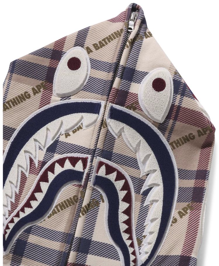 Buy BAPE Logo Check Pattern Shark Full Zip Hoodie 'Beige' - 1J80 115 ...