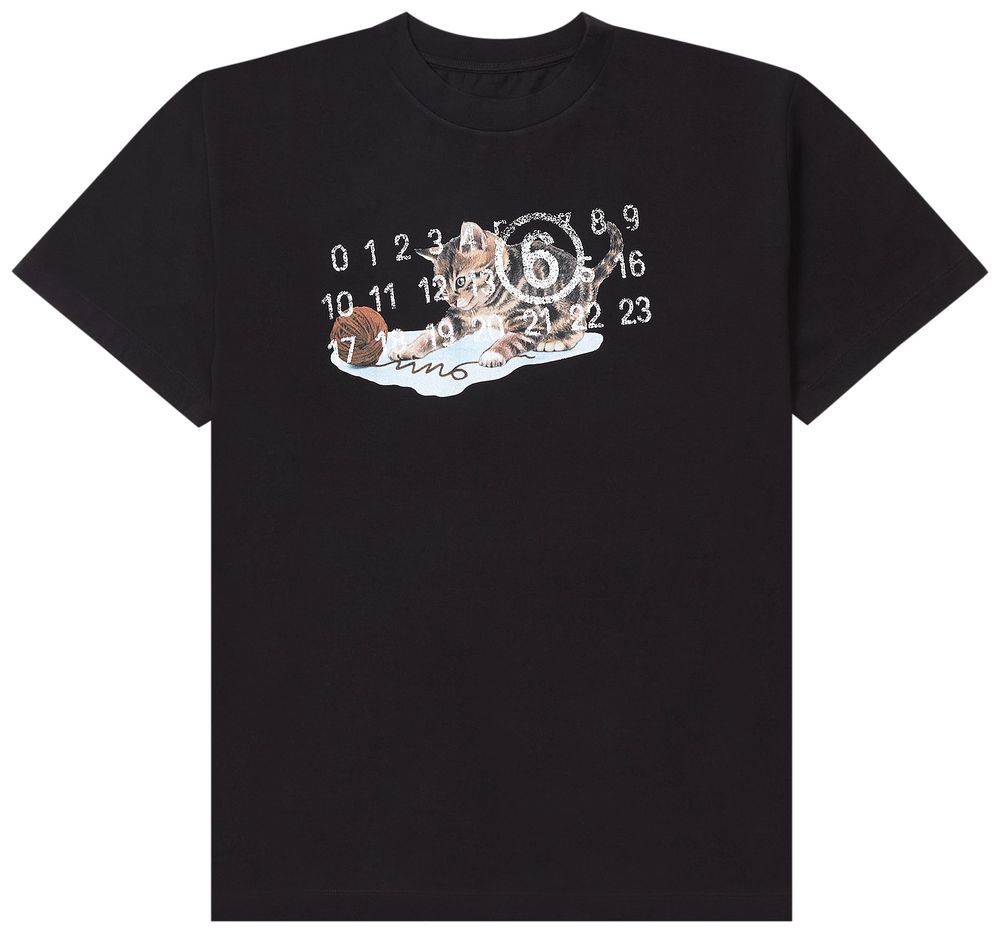 Buy MM6 Maison Margiela Logo And Cat Print T-Shirt 'Black' - SH0GC0015 S23588 900 | GOAT
