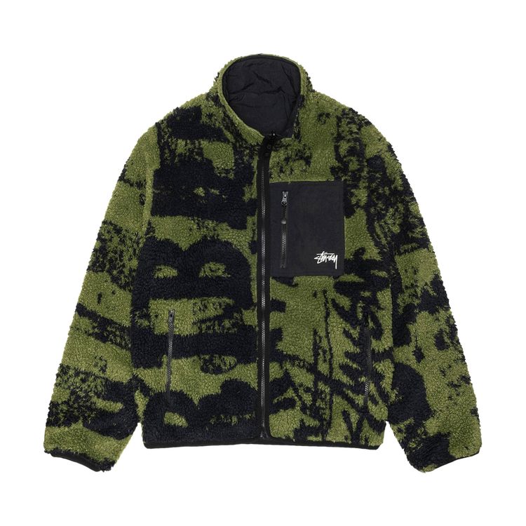 Buy Stussy Sherpa Reversible Printed Jacket 'Green' - 118545 GREE | GOAT