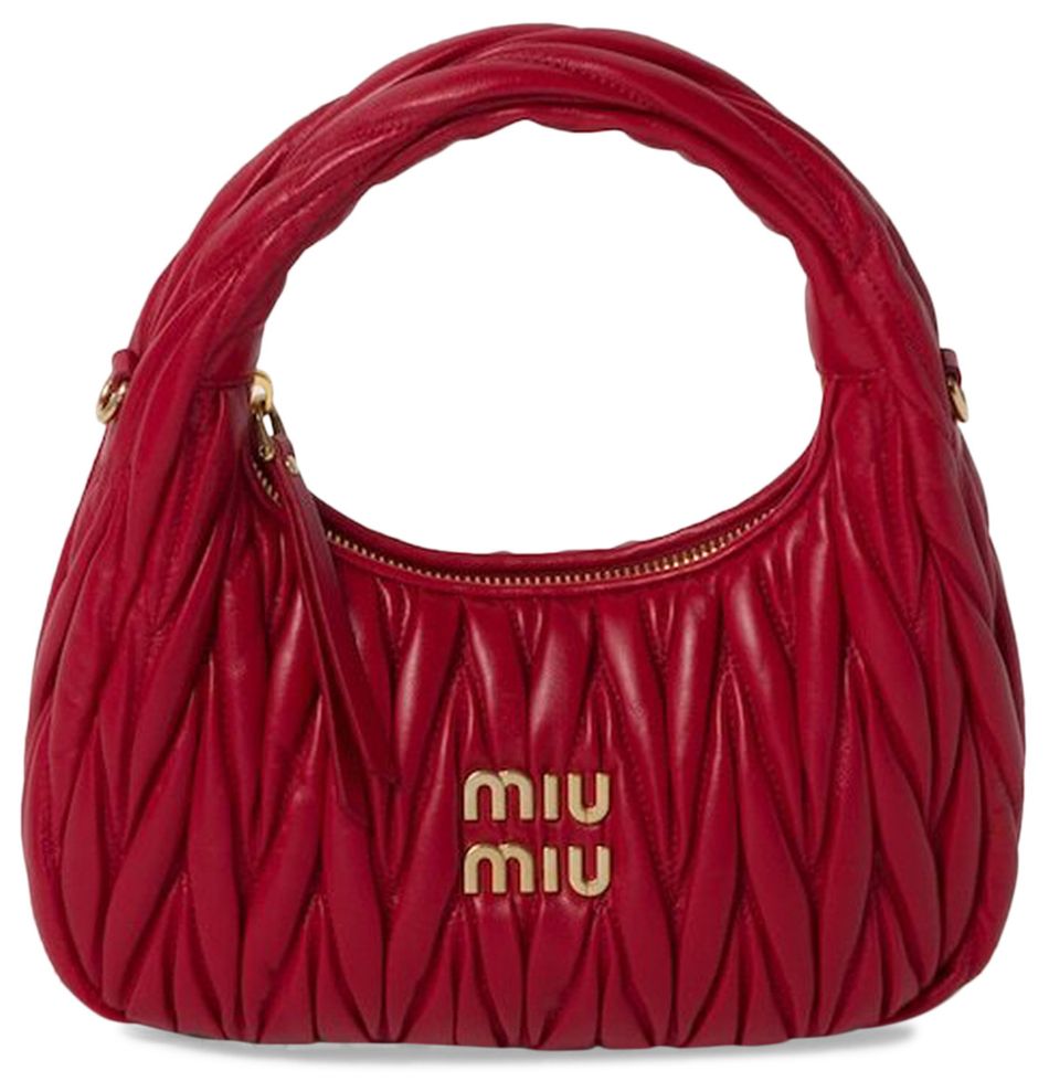 Buy Miu Miu Wander Matelassé Nappa Leather Hobo Bag 'Red' - 5BC125 N88 F0011 | GOAT