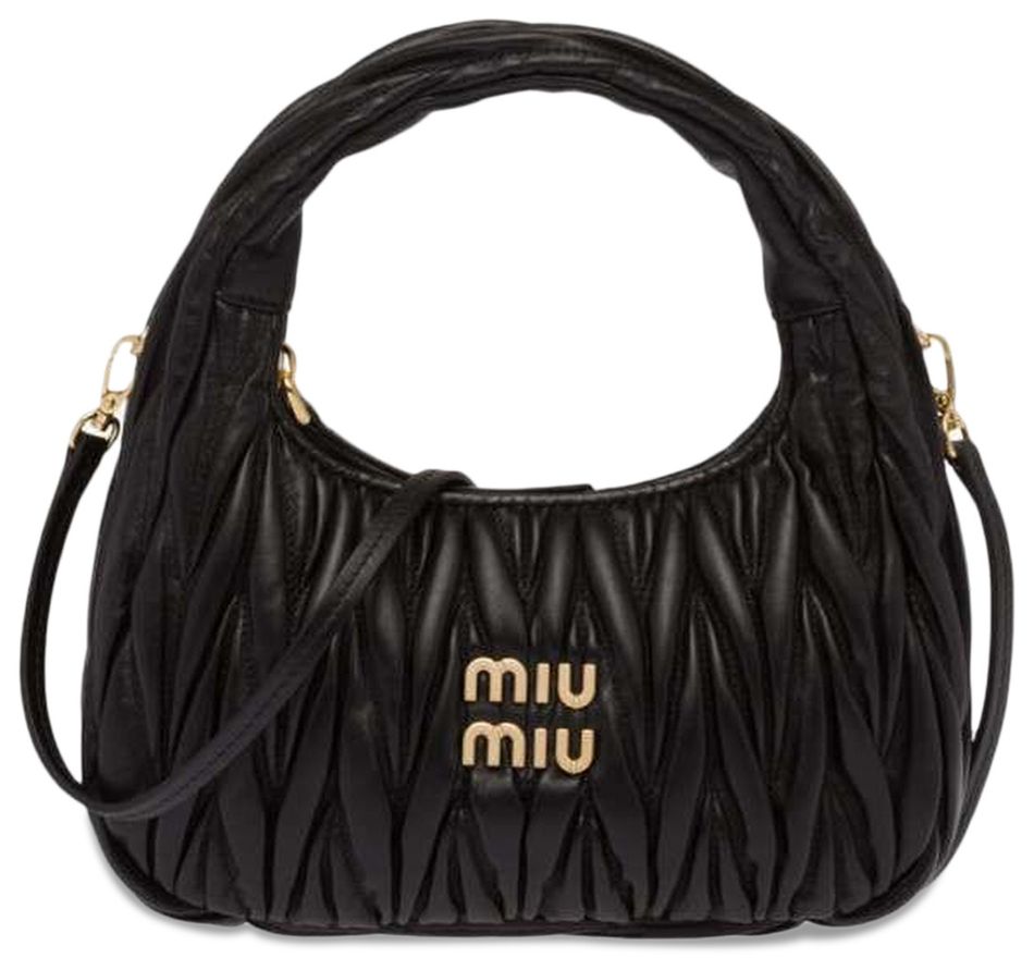 Buy Miu Miu Wander Matelassé Nappa Leather Hobo Bag 'Black' - 5BC125 N88 F0002 | GOAT