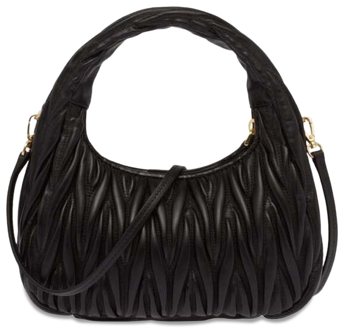 Buy Miu Miu Wander Matelassé Nappa Leather Hobo Bag 'Black' - 5BC125 N88 F0002 | GOAT