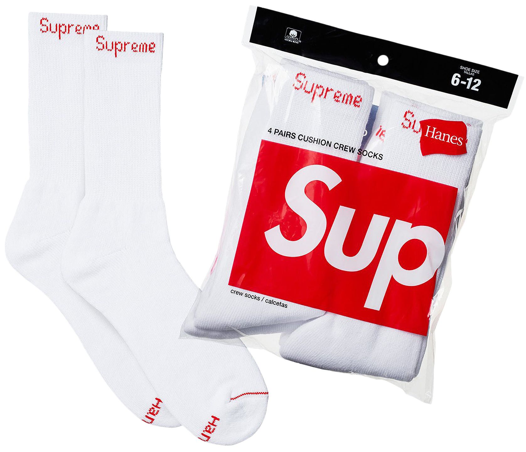 Buy Supreme x Hanes Crew Socks (4 Pack) 'White' - 99HAA26 WHITE | GOAT MX