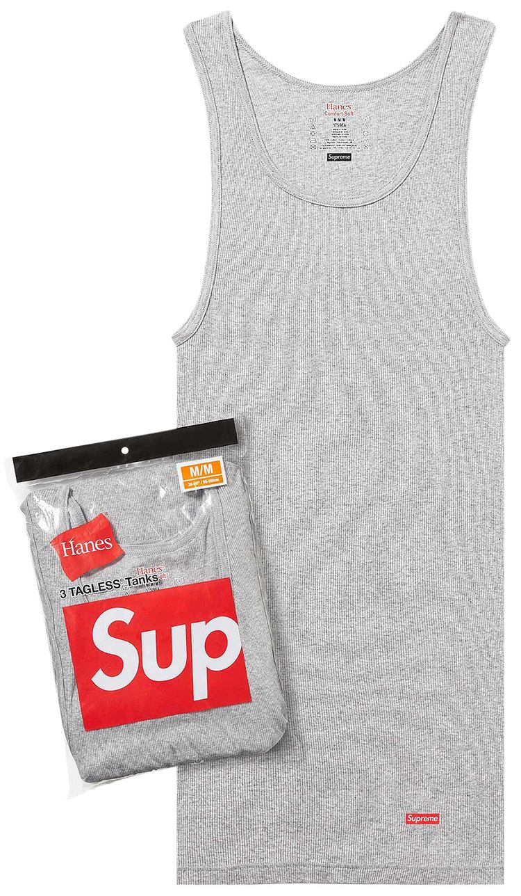 Buy Supreme X Hanes Tagless Tank Tops 3 Pack Heather Grey Ss24a40