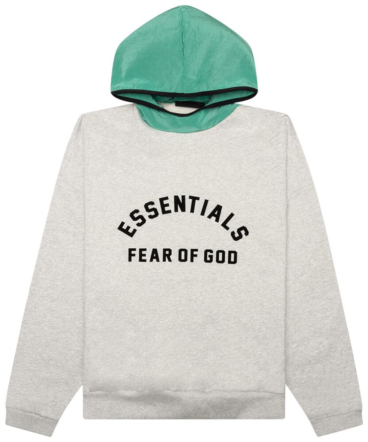 Buy Fear of God Essentials Nylon Fleece Hoodie 'Light Heather Grey/Mint Leaf' - 202SP244316F | GOAT