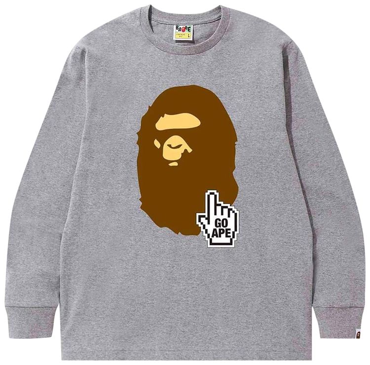 Buy BAPE Go Ape Pointer Long-Sleeve Tee 'Grey' - 1J75 111 001 GREY | GOAT