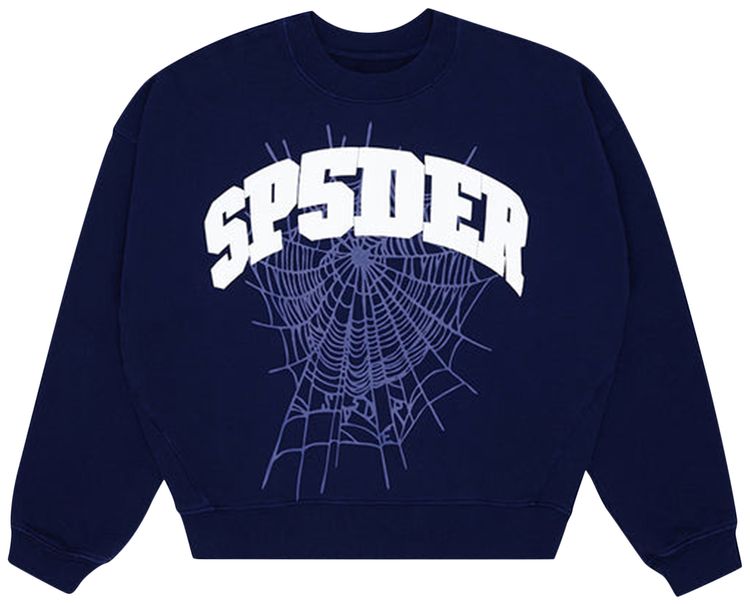 Buy Sp5der Varsity Web Crewneck 'Navy' - M01SS003VWNW | GOAT