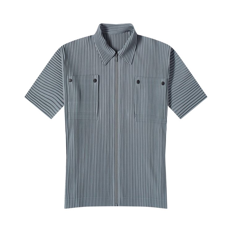 Buy Homme Plissé Issey Miyake Pleated Patch Pocket Shirt 'Moss Grey ...