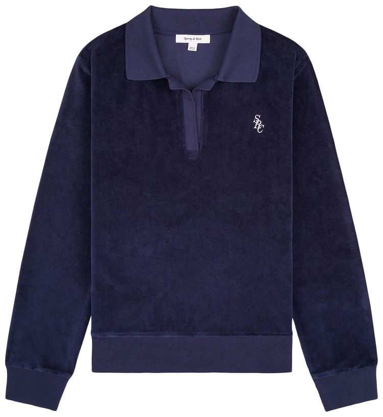 Buy Sporty & Rich SRC Velvet Long-Sleeve Polo 'Navy' - POAW233NA NAVY ...