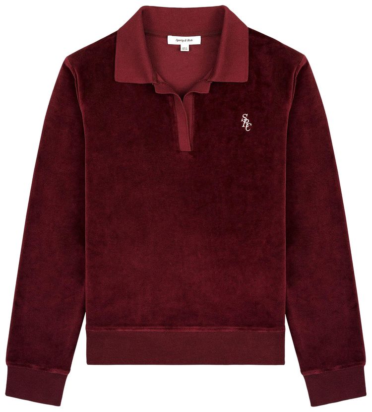Buy Sporty & Rich SRC Velvet Long-Sleeve Polo 'Merlot' - POAW232ME MERL ...