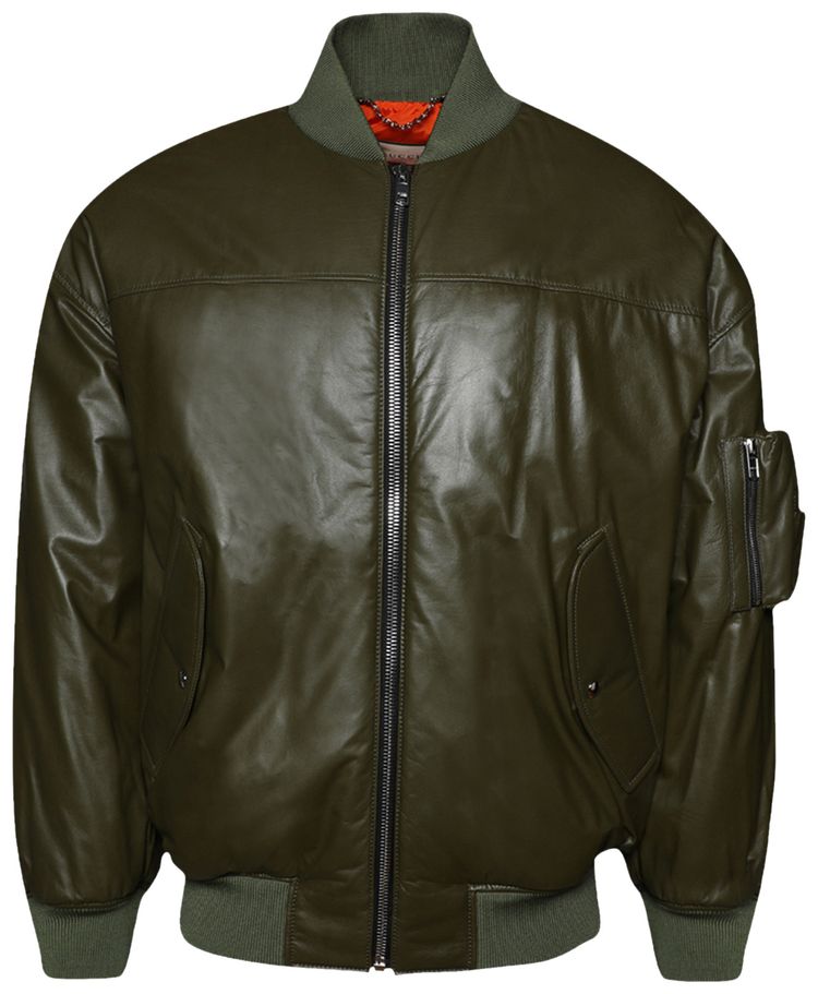 Buy Gucci Leather Bomber Jacket 'Military Green' - 764912 XNA0G 3266 ...
