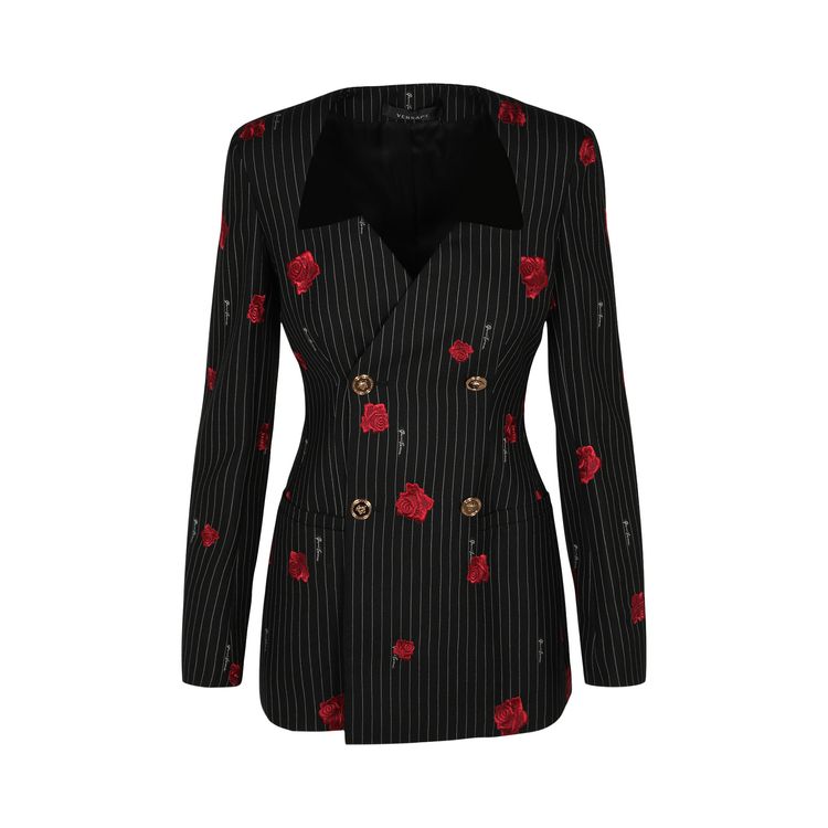 Buy Versace Rose Print Striped Double Breasted Jacket 'Black' - A87308 ...