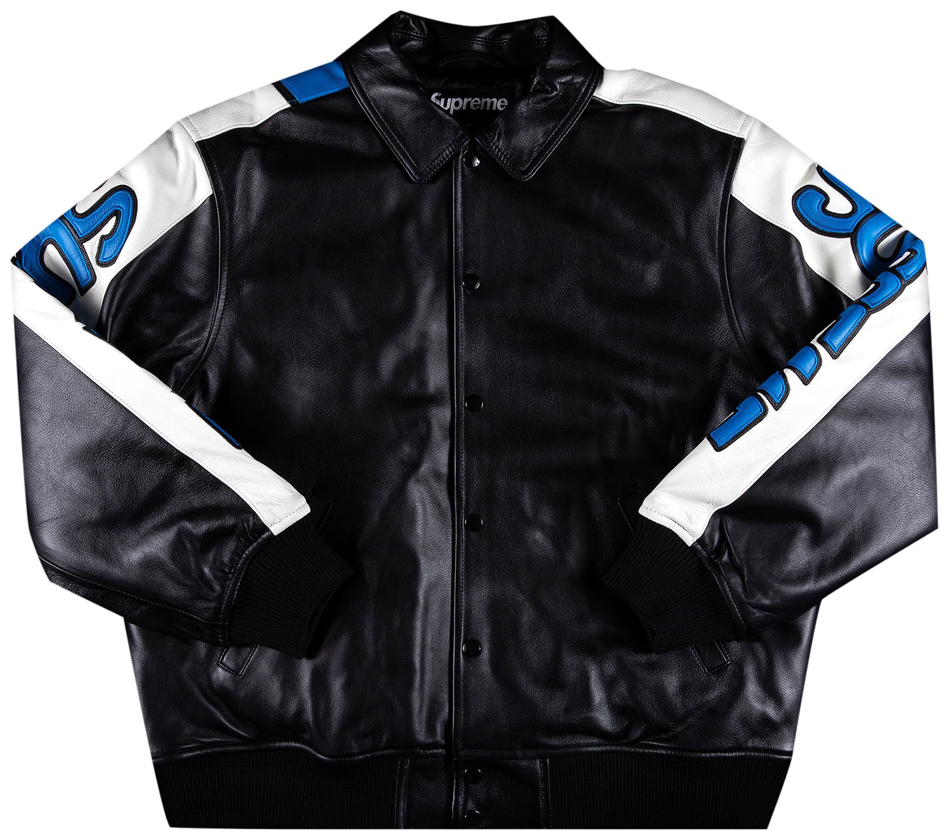 Buy Supreme x Smurfs Leather Varsity Jacket 'Black' - FW20J45 BLACK | GOAT