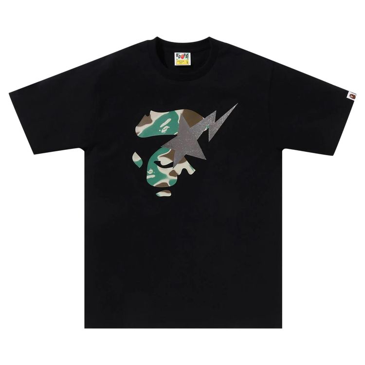 Buy BAPE Liquid Camo Ape Face Sta Tee 'Black/Olive Drab' - 1K30 110 031 ...