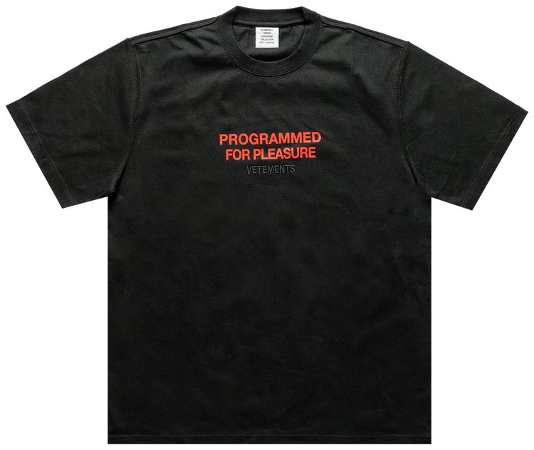 Buy Vetements Programmed For Pleasure T-Shirt 'Black' - UE51TR360B BLAC ...