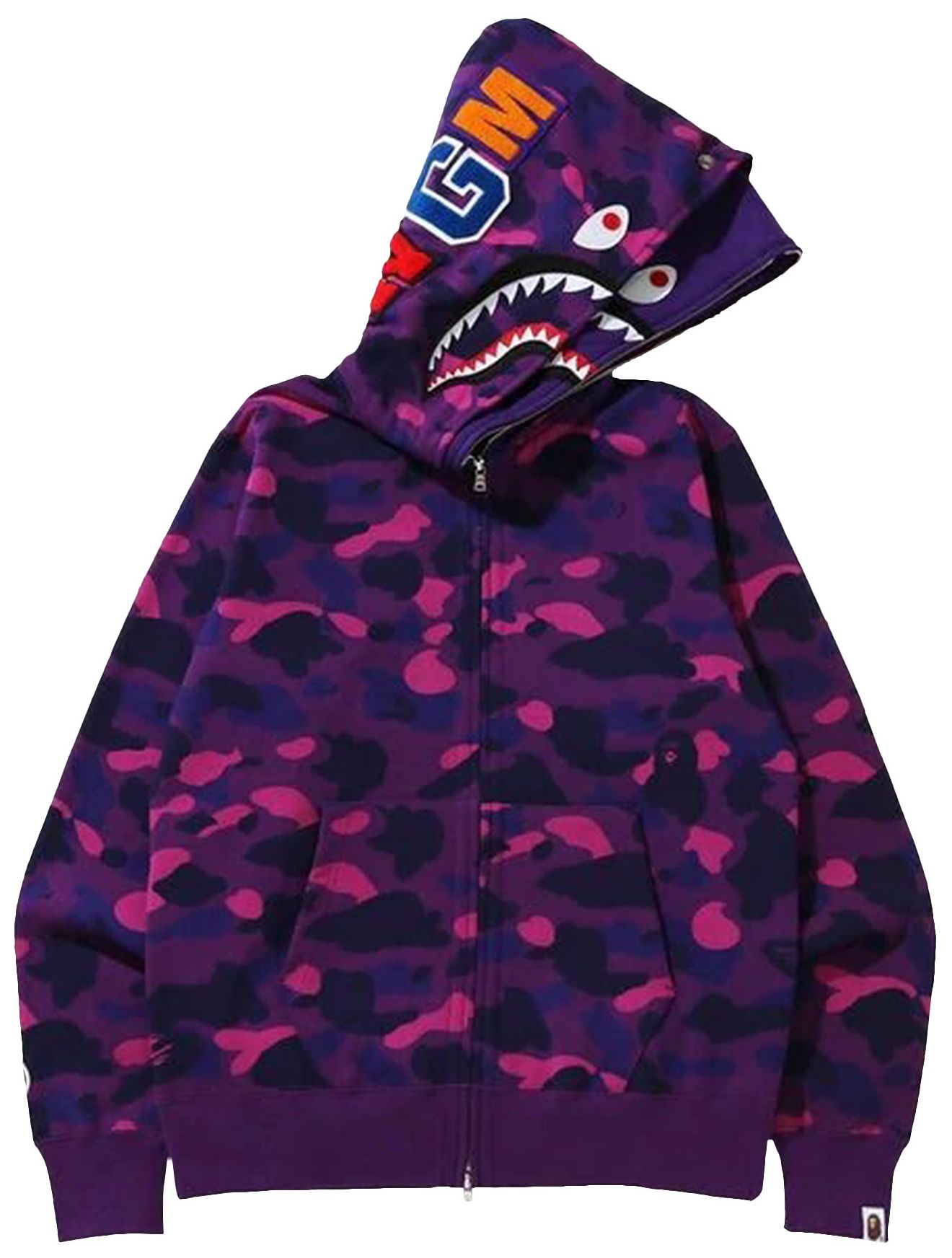 Buy BAPE Color Camo Shark Wide Full Zip Double Hoodie 'Purple' - 1G80 ...