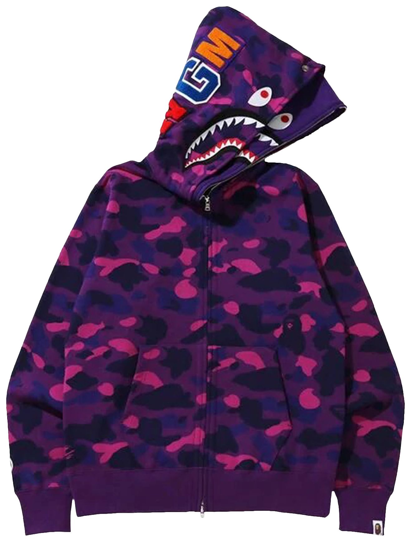 Buy BAPE Color Camo Shark Wide Full Zip Double Hoodie 'Purple' - 1G80 ...