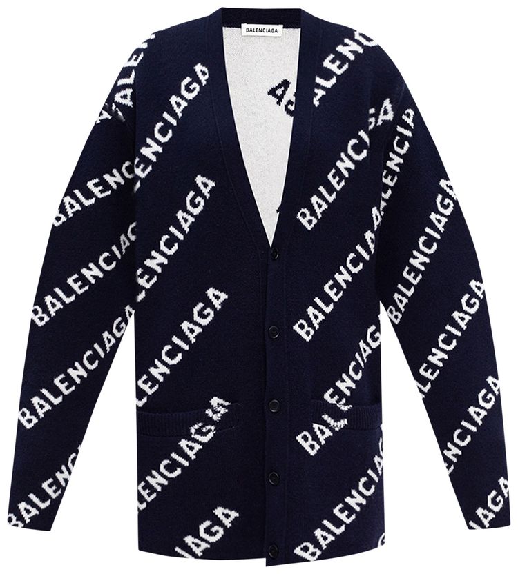 Buy Balenciaga Diagonal Monogram Logo Cardigan 'Navy/White' - 652394 ...