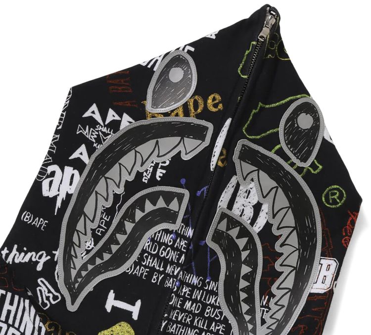 Buy BAPE Hand Draw Pattern Shark Zip Hoodie 'Black' - 1K30 115 303 ...