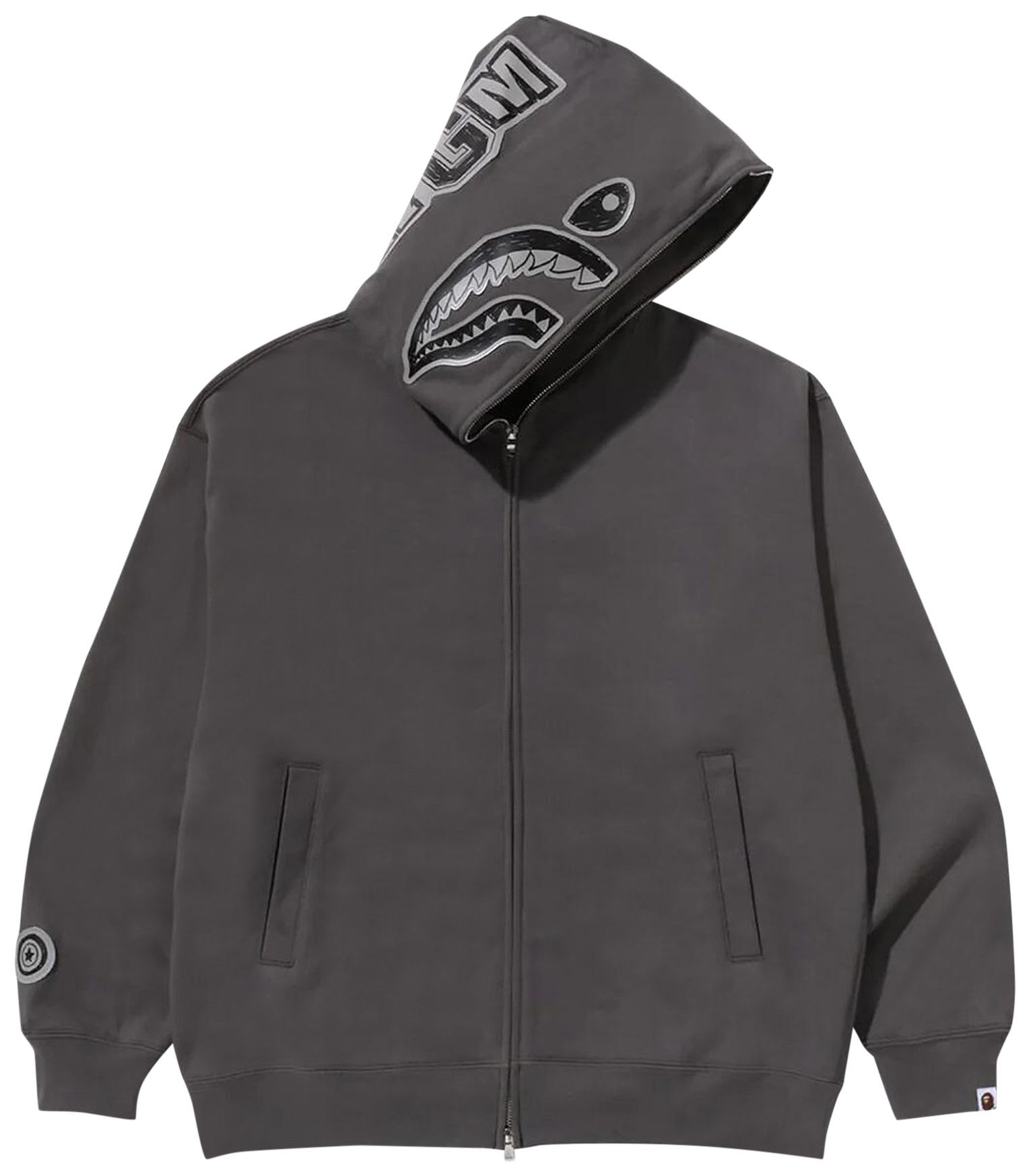 Buy BAPE Hand Drawn Face Relaxed Fit Shark Full Zip Hoodie 'Grey ...
