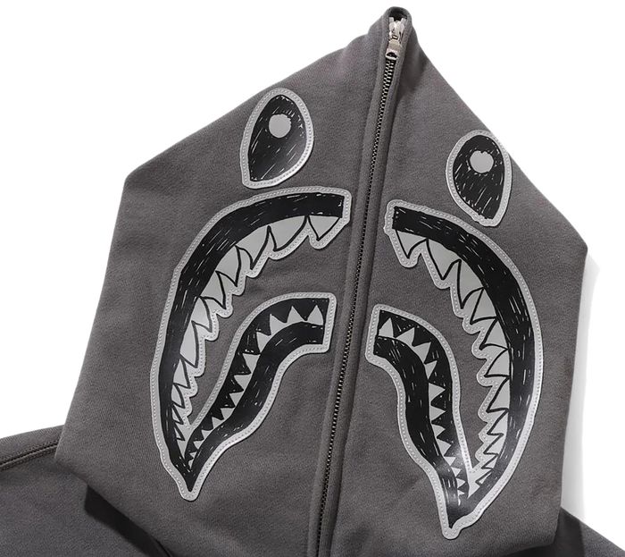Buy BAPE Hand Drawn Face Relaxed Fit Shark Full Zip Hoodie 'Grey ...