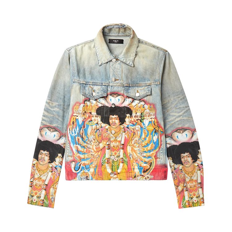 Buy Amiri Jimi Hendrix Printed Trucker Jacket 'Bone Indigo ...