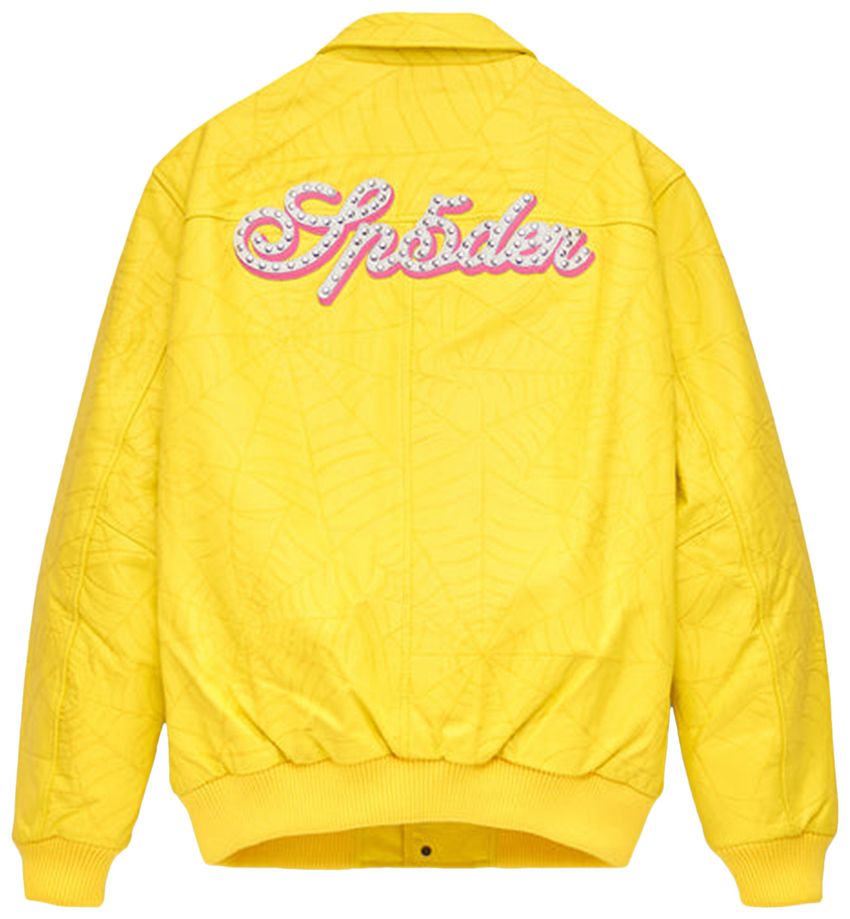 Buy Sp5der Debossed Web Leather Jacket 'Yellow' - M11OW006W2YL | GOAT