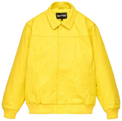 Buy Sp5der Debossed Web Leather Jacket 'Yellow' - M11OW006W2YL | GOAT