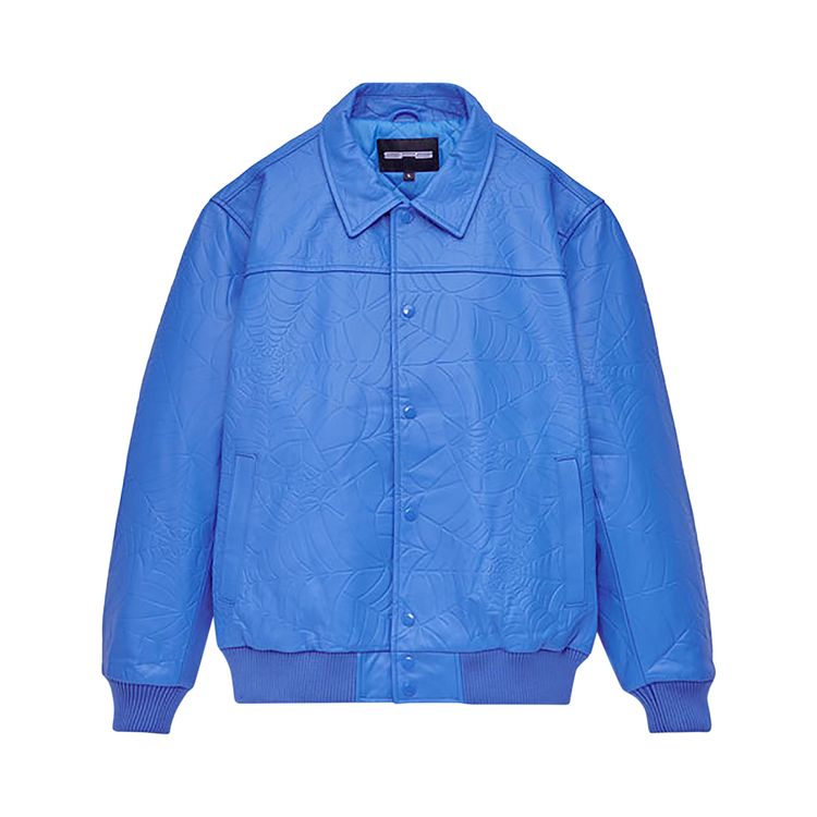 Buy Sp5der Debossed Web Leather Jacket 'Blue' - M11OW006W2BL | GOAT